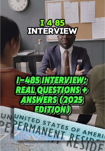About to face your green card interview? Here are actual questions asked during the I-485 interview — and how to answer them the right..#I485Interview #GreenCardInterview #USCIS2025 #AdjustmentOfStatus #ImmigrationInterview #GreenCardProcess #USImmigration #ImmigrationTips #MarriageGreenCard #ImmigrationHelp #ImmigrationLaw #VisaToGreenCard #GreenCardApproved #KnowYourRights #USCISQuestions