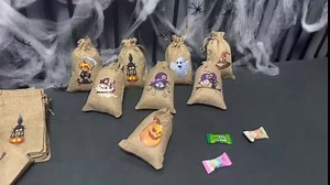 YPZIMYK Halloween Goody Treat Bags Burlap Gift Bags Bulk with Drawstrings, 48 Pack Small Candy Pouches for Kids Halloween Party Favor