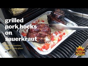 Grilled Pork Hocks on Sauerkraut - recipe by Grilling with Shine