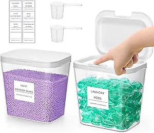 Amazon.com: Lifewit 2 Pack Laundry Pods container with Labels and Measuring Scoops, Two 0.72 Gal/92 Oz Powder Containers with Press-and-Pop Lid, Laundry Room Organization and Storage for Booster Beads : Home & Kitchen