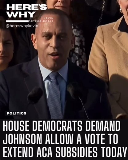 Here’s Why w/ Kevin Ortega-Rojas on Instagram: "Yesterday House Republicans passed their health bill that does not address the expiring ACA subsidies but instead includes a backdoor ban on abortions and will drive up the cost of healthcare premiums for millions of Americans. The House Democrats, after achieving 218 signatures needed to force a vote on their bill to extend the expiring ACA tax credits, are demanding Speaker Johnson bring the bill to a vote today. Johnson has already canceled vote
