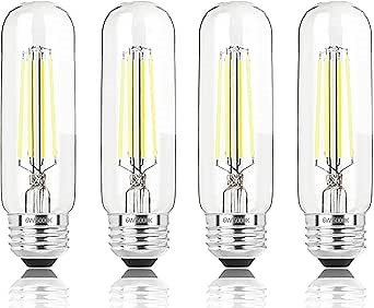 5 Inch Edison Bulb, 5000K Daylight White E26 Led Bulb 6W Dimmable, 800LM T10 T9 Clear Glass Tubular Light Bulbs, AC 120V Equal 80 Watt Bulbs for Chandelier Pendant Wall Light - 4Pack