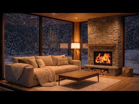 A Quiet Night Inside a Glass House Surrounded by Snow ❄️| Relaxing Fireplace Light & Soft Atmosphere