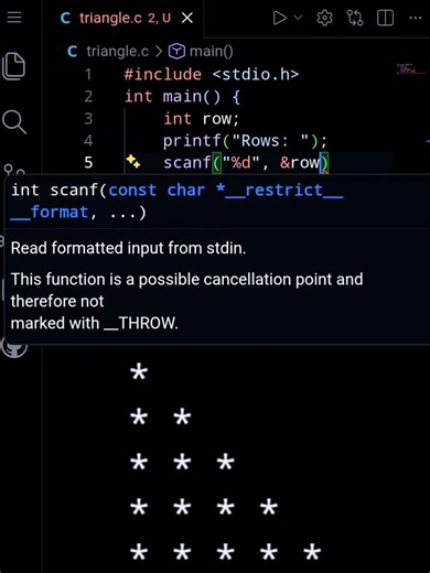 Right Triangle Star Pattern in C | Pattern Printing Program in C | Beginner Friendly #Shorts #octrin