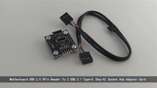 Computer MB 9Pin Header to 2 * USB 2.0 Type-E Adapter Board   0.3M Extension Cable With Magnetic Pad in Stock
