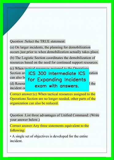 ICS 300 Intermediate ICS for Expanding Incidents exam with answers video