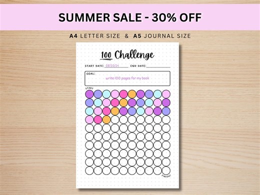 100 Challenge - PRINTABLE Journal Page - Goal Tracker - Fitness Challenge - Savings Challenge - Reading Challenge - Writing Challenge - Etsy