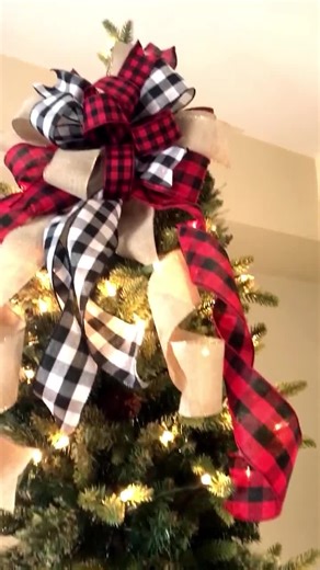 Buffalo Check Christmas Tree Topper: Rustic Farmhouse Bow - Etsy