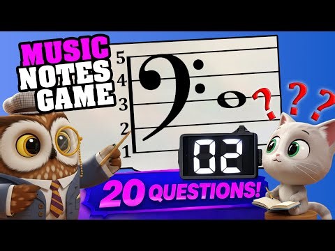 Music Notes Quiz Game on the Bass (Fa or F) Clef (20 Questions)