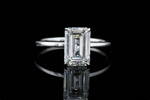 Emerald Cut Moissanite Engagement Ring, Simple Prong Stacking Ring - Etsy