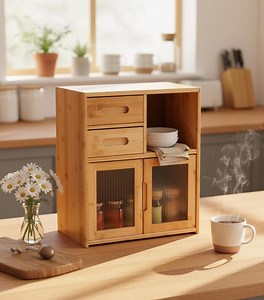 Bamboo Kitchen Bread Box, 2 Drawer Countertop Pantry Storage Cabinet, Food Organizer for Kitchen - Etsy