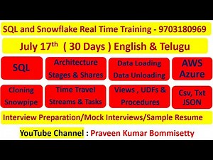 Snowflake Real Time Training Demo | SQL | AWS | AZURE