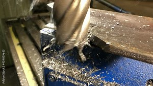 metalworking.The end milling cutter processes the part in machine hoists on a universal vertical milling machine . slow motion