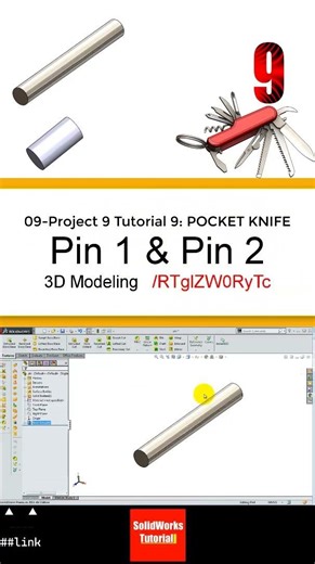 9- 3D Draft | Pocket Knife |:Pin 1 & 2 #3d #solidworks #tutorial #cad #drawing #engineering #design