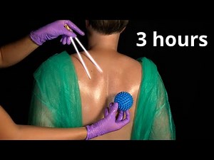 3 hours Real Person ASMR, Back Exam, Back Shaving, Measuring, Drawing, Oil massage for sleep