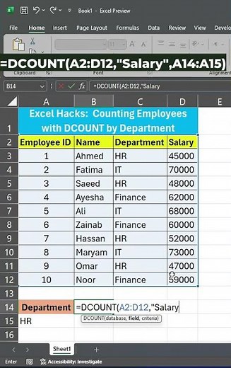 How to Use DCOUNT in Excel #shorts #excel #exceltech #dropdownlist