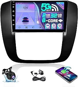 LASERTAIL 8 Core Car Stereo Radio for Chevy Tahoe Suburban GMC Yukon 2007-2012 Silverado 2010-2013 9Inch HD Touch Screen Head Unit Carplay Android Auto 5Ghz WiFi SWC AHD Backup Camera 2+32 GB Black