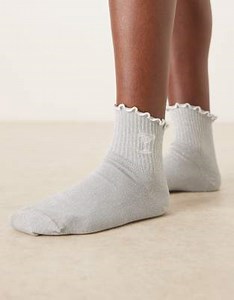 ASOS DESIGN embroidered martini glitter socks in silver and gray with frill edges | ASOS