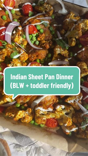 A sheet pan dinner that’s actually Indian-inspired… and baby-approved?! YES. 🙌 We delivered. Cauliflower, peas, warm spices, juicy chicken — everything roasts together and the flavour is chef’s kiss. And the best part? With a couple tiny tweaks, this works for babies, toddlers, AND you. If you’ve been here long enough, you know our saying: one family, one meal and this is no different! If you want the full recipe: 👇visit https://happyhealthyeaters.com/indian-style-sheet-pan-dinner/ #sheetpanre