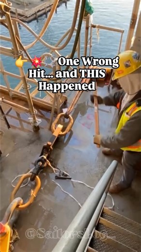 Sailor’s Log on Instagram: "⚠️⛓️ When pressure is stronger than steel… one mistake can cost everything💥👷‍♂️ This shocking moment shows how dangerous high-tension chains can be on the jobsite. 🚧 The worker hit the chain with a hammer, but the tension was so extreme the hammer itself broke — causing injury. 😱 Always remember: ✅ Respect heavy equipment ✅ Never underestimate chain tension ✅ Safety first, always🦺 #WorkplaceSafety #ChainAccident #DangerousJob #AccidentCaughtOnCamera #HeavyMachine