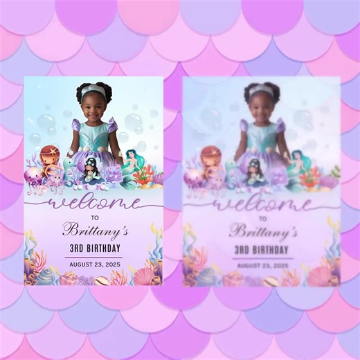 Editable Mermaid Birthday Welcome Sign Purple Under the Sea Party Custom Sign Ocean Animals Welcome Board Sign With Photo Printable Template - Etsy