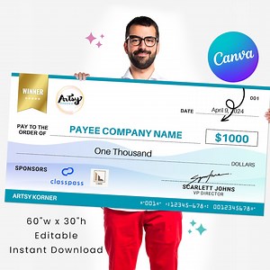 Super Large Cheque 8.0 | 60 X 30" | Perfect for Charity Fundraising Event | Editable in Canva | Printable Template | Digital Download - Etsy