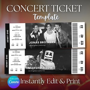 Editable Concert Ticket Template: DIY Printable Gift (digital Download) - Etsy
