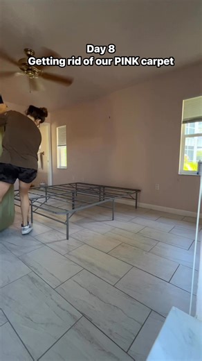 This tile haze is testing me! I’m losing the will to continue this fight. I’m so tired of our house being turned upside down, but I’m so relieved we don’t have pink carpet anymore #tile #carpet #flooring #homeproject #diy #HomeImprovement | Menzie Menzennial