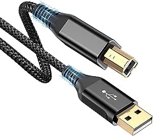 Printer Cable 6.6ft, sweguard USB 2.0 Printer Cable USB-A to USB-B Cable, High Speed Nylon Braided Scanner Printer Cord for HP Canon Dell Epson Brother Lexmark Xerox Samsung Piano DAC & More - Black