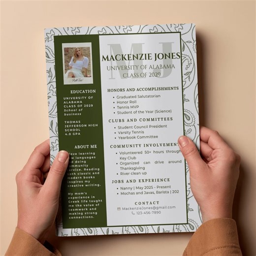 Green Floral Sorority Resume Template | College Recruitment, Cover Letter (canva Editable, Digital Download) - Etsy