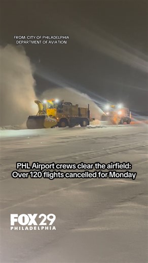 FOX 29 on Instagram: "FLIGHTS CANCELLED: As of 8 p.m. Sunday, 125 flights scheduled for Monday have already been canceled at Philadelphia International Airport. Crews have been treating, plowing and clearing the runways, taxiways from the beginning of the snowstorm. Link in bio for details"