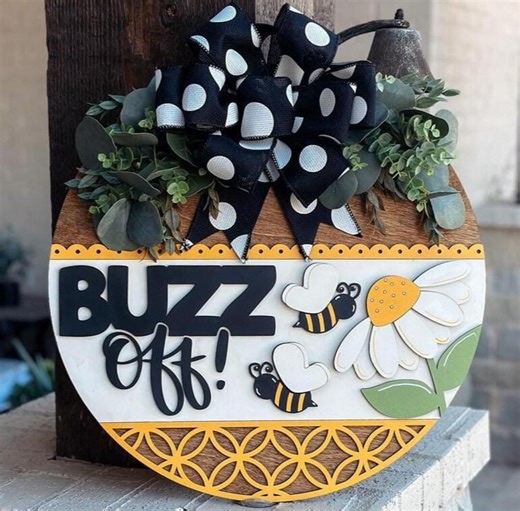 Buzz off DIY Welcome Sign Kit: Unfinished Wood Door Hanger, Painting Craft - Etsy