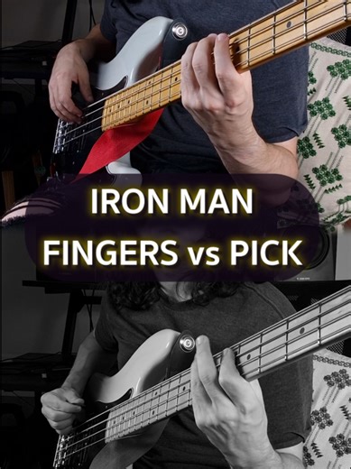 Did you know Geezer Butler used both fingers and a pick on Iron Man? Here’s a quick fingers vs pick comparison to show how the same riff changes in tone and feel depending on the technique. Which one do you prefer? 🎸👇 #bassguitar #ironman #blacksabbath