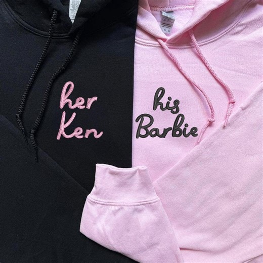 His Barbie Her Ken Matching Hoodies, Custom Embroidered Couple Set - Etsy
