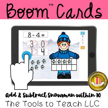 Boom™ Cards Add and Subtract Movable Snowmen to 10 Self-Correct Grades K-2nd