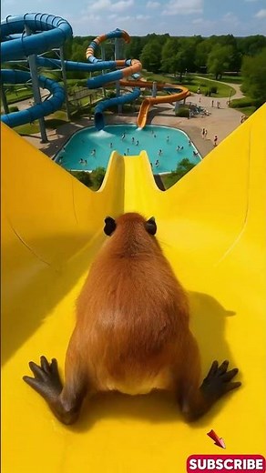 Capybara Takes the Ultimate Water Slide Challenge | Thrilling Water Park Adventure #capybara #funny