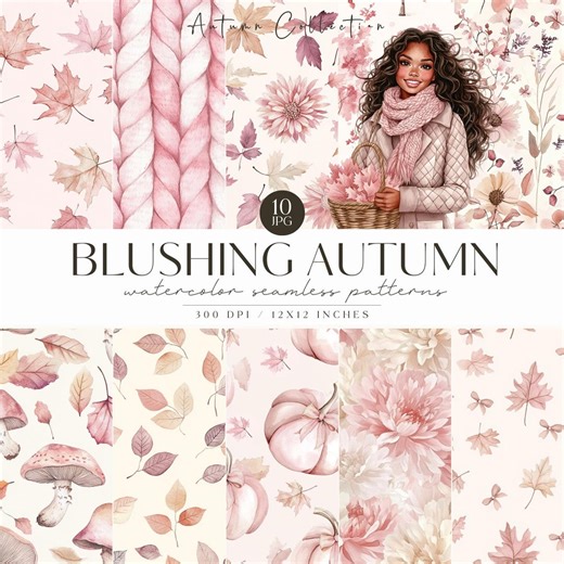 Watercolor Fall Seamless Pattern, Cozy Fall, Autumn Leaves, Autumnal Floral JPG, Autumn Background, Digital Download, Scrapbook, Commercial - Etsy