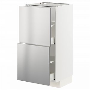 METOD / MAXIMERA base cabinet with 2 drawers, white/Vårsta stainless steel, 40x37 cm - IKEA Norway