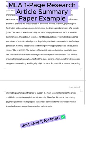 MLA 1-Page Research Article Summary Paper Example