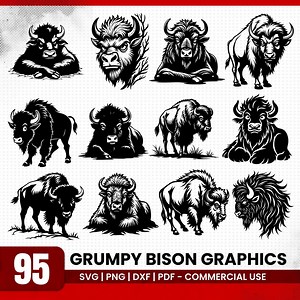 Grumpy Bison Graphics Svg Png Pdf & Dxf Bundle for Vinyl Cutting Instant Downloads - Etsy