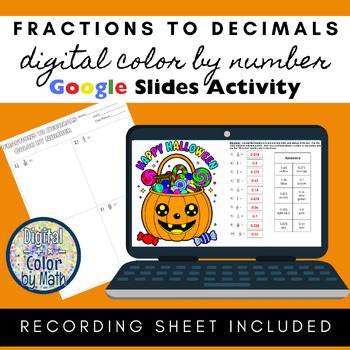 Digital Color by Number: Converting Fractions to Decimals Halloween