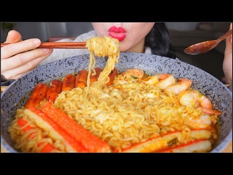 ASMR SPICY SHIN RAMYUN | SHRIMP | HOT DOGS | EATING SOUNDS