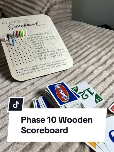 Love playing Phase 10? This scoreboard is the perfect way to easily keep track. #gameaccessories #games #familygames #cardgames #cardgame