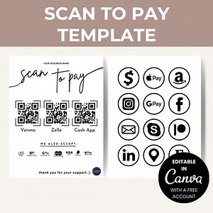 Scan to Pay Template QR Code Sign Small Business Editable Canva Template Paypal Venmo Cashapp Sign Printable Accepted Payments Business Sign - Etsy