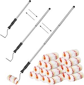 22 Pack 4 inch Paint Roller Kit Includes 2 Sets Paint Rollers with 3 Section Extension Poles and 20 Pcs Microfiber Replacement Covers 46.3" Wall Painting Kit for Walls Ceilings House