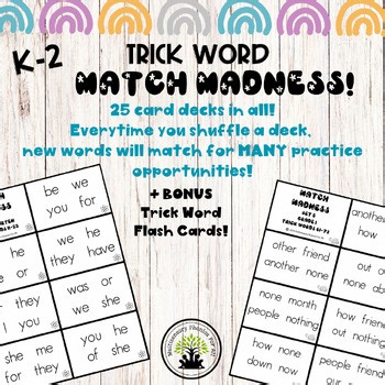 Trick Word Match Madness Games BUNDLE- Grades K-2 *Fundations® aligned