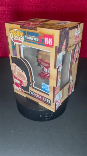 Wooden Funko Pop Box for Victoria Heyes Funko Pop. We redraw all the designs and then our laser engraved and cuts and we then hand paint all of it. #horrortok #terrifier #funkopop #handmade #smallbusiness