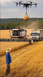 Smart Farming Revolution: Drone & Harvester Working Together in the Field
