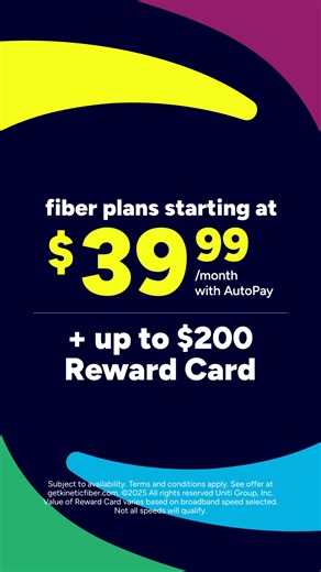 12K views · 33 reactions | Here's the deal. Fiber plans start at $39.99/mo with AutoPay, plus get up to a $200 Reward Card. | Kinetic Internet | Facebook