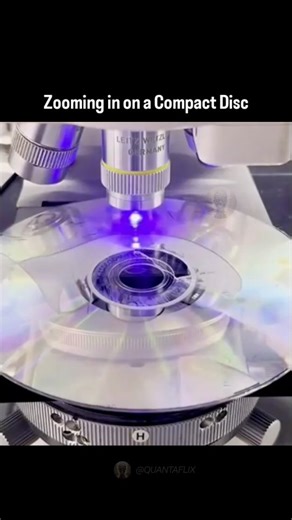 Quantaflix 🚀 on Instagram: "A Compact Disc (CD) stores data in the form of tiny pits and lands arranged along a continuous spiral track on its reflective surface. These microscopic bumps (pits) and flat areas (lands) represent the binary digits 0 and 1, which encode digital information. When the disc spins, a laser beam in the CD player shines onto the surface; the differences in light reflection between pits and lands are detected and converted into the original digital data, such as music or 